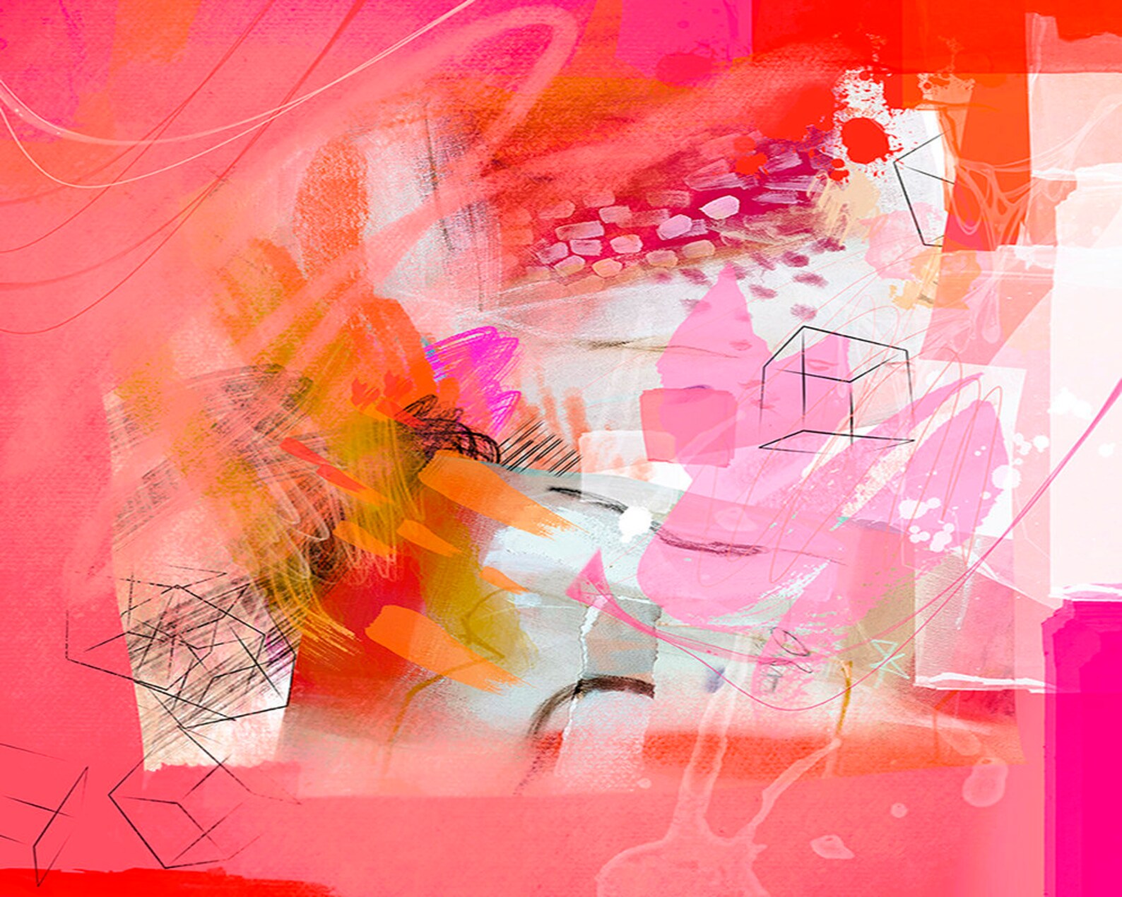 Printable Abstract Art Hot Pink and Orange Abstract Painting - Etsy