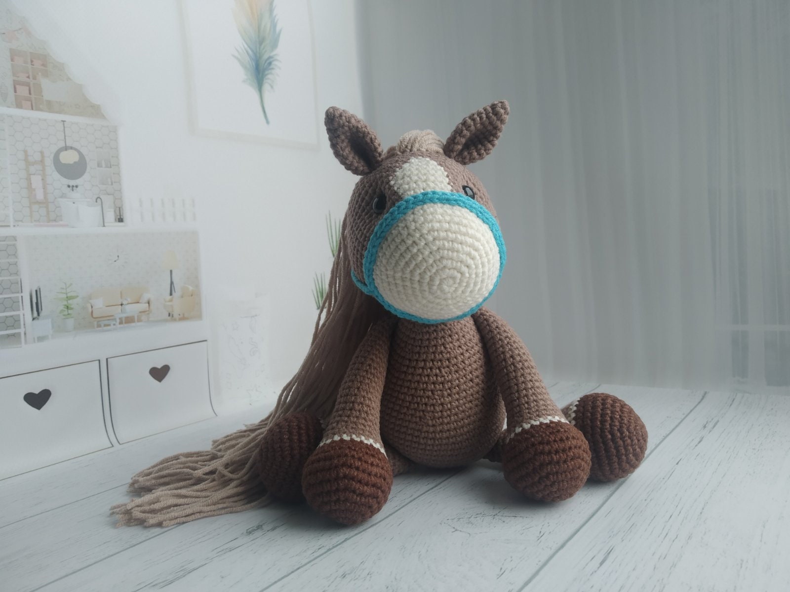 Crochet Horse Plush, Horse,knitted Horse, Horse Pink, Crochet Farm ...