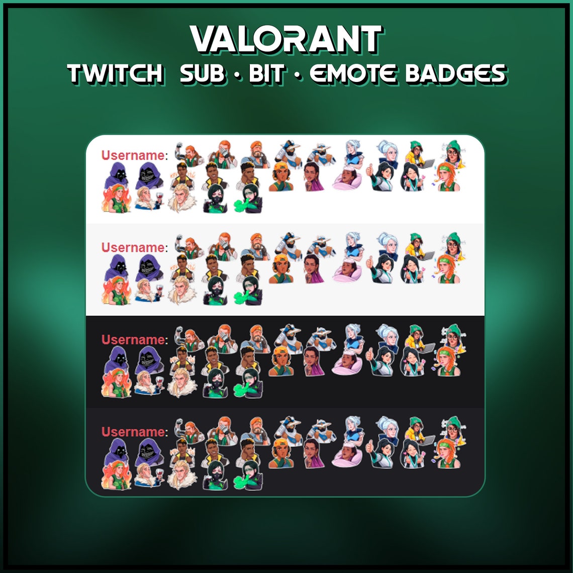 Emoticonos de pegatinas de Valorant para insignias de Twitch / Sub ...
