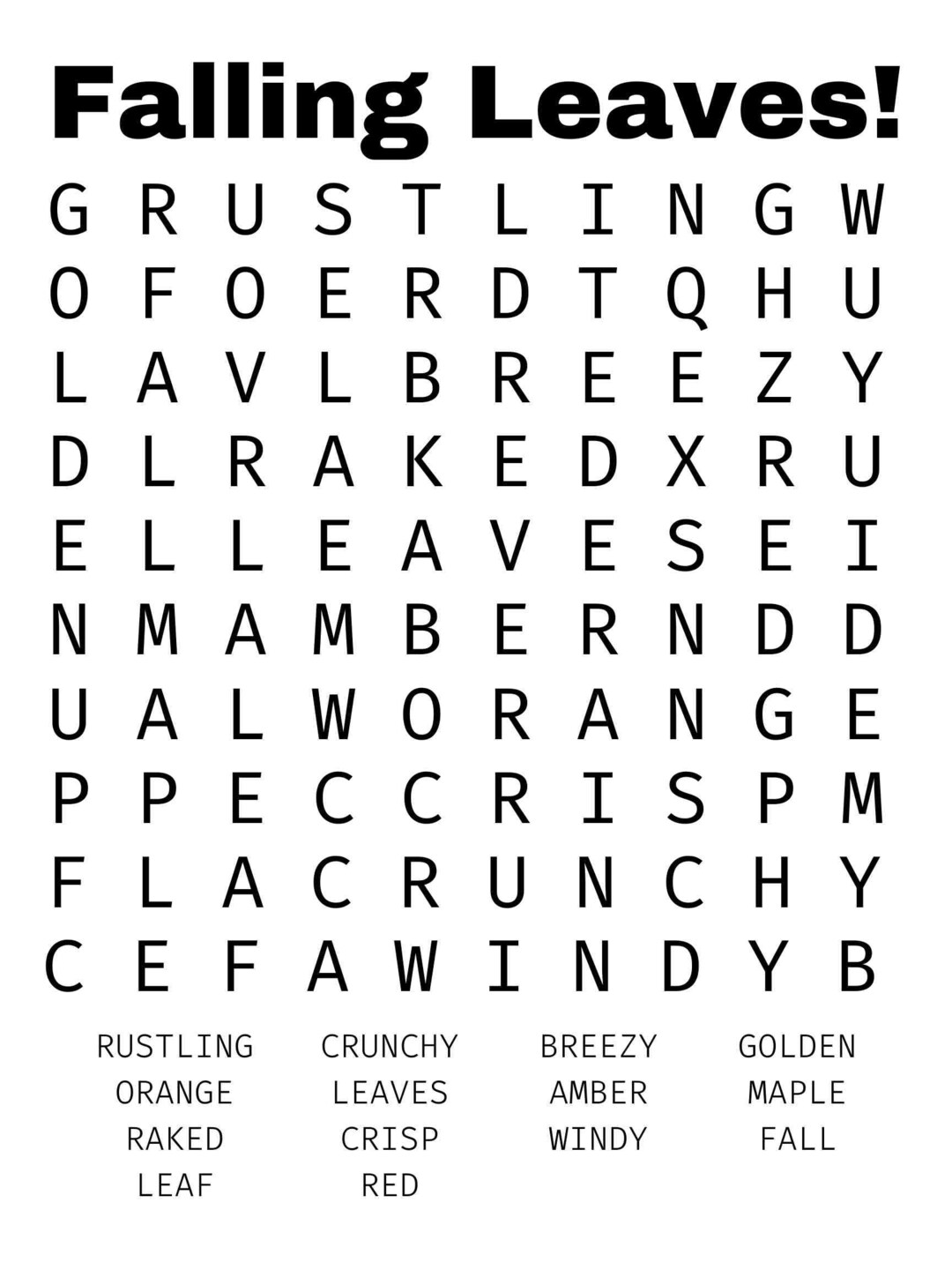 Poster Sized Falling Leaves Word Search - Etsy