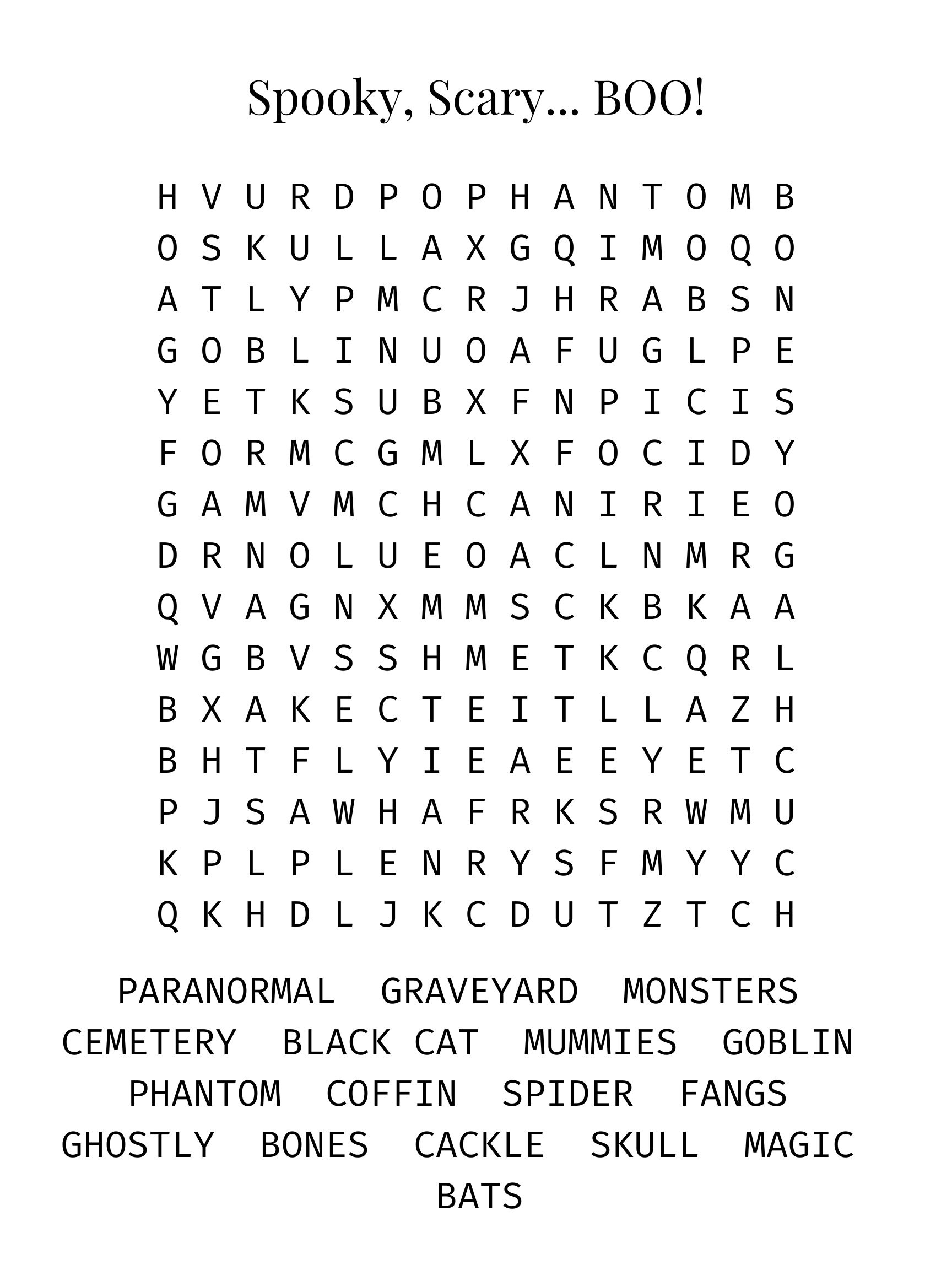 Spooky, Scary... BOO! Word Search - Etsy