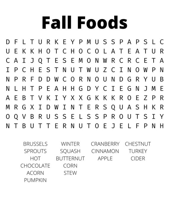 Fall Foods Word Search - Etsy