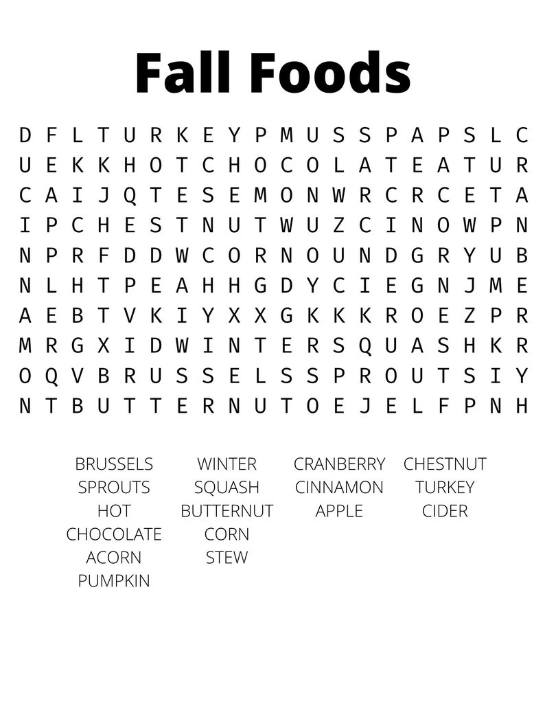 Fall Foods Word Search - Etsy