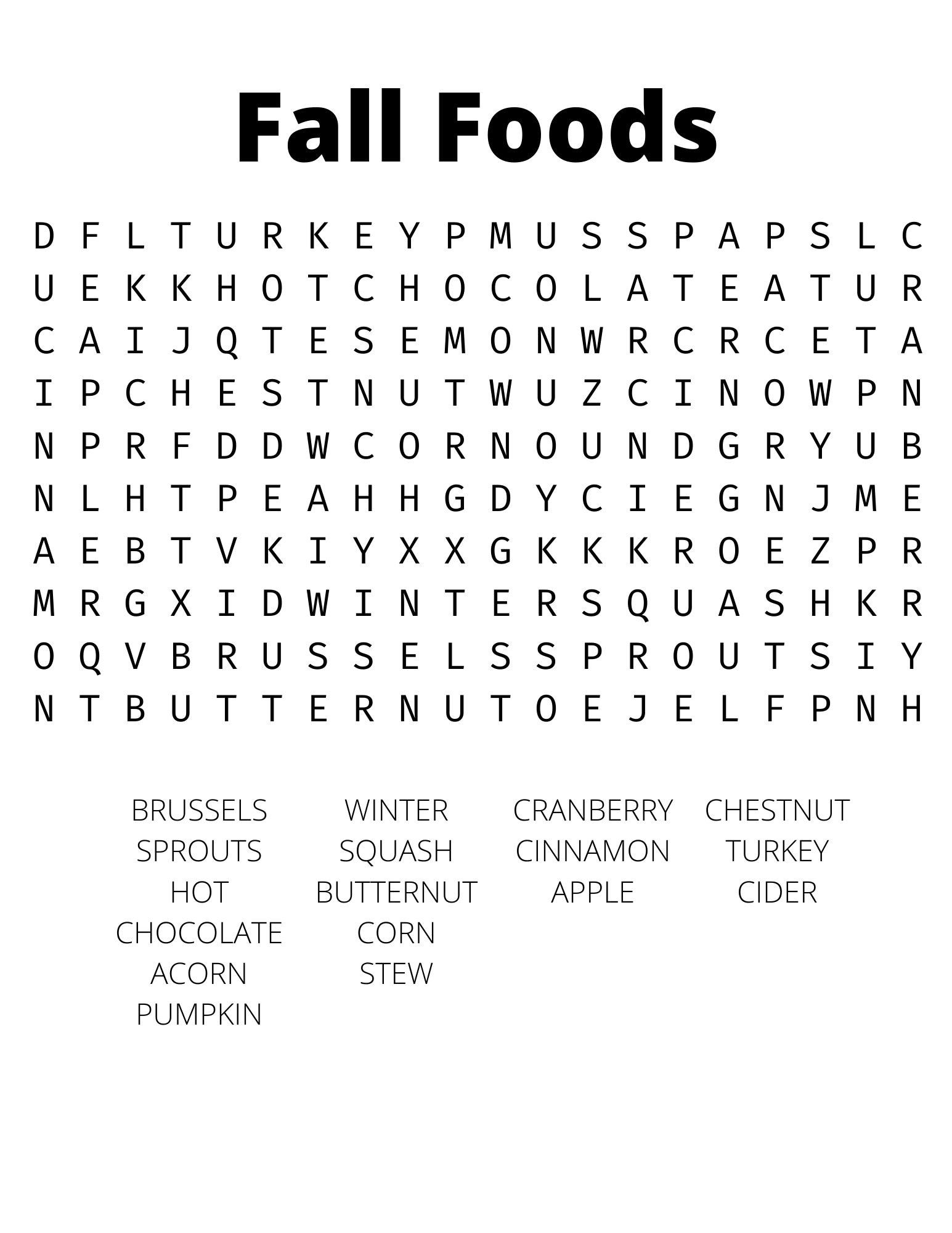 Fall Foods Word Search - Etsy