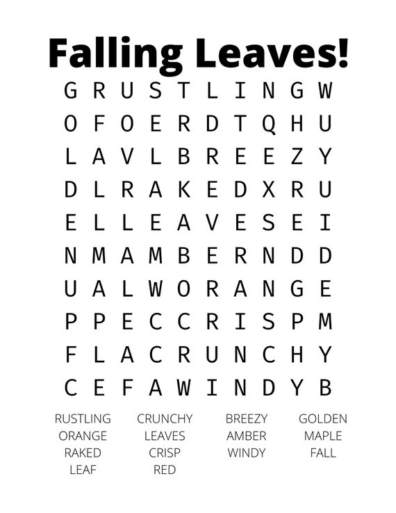 Falling Leaves Word Search | Etsy
