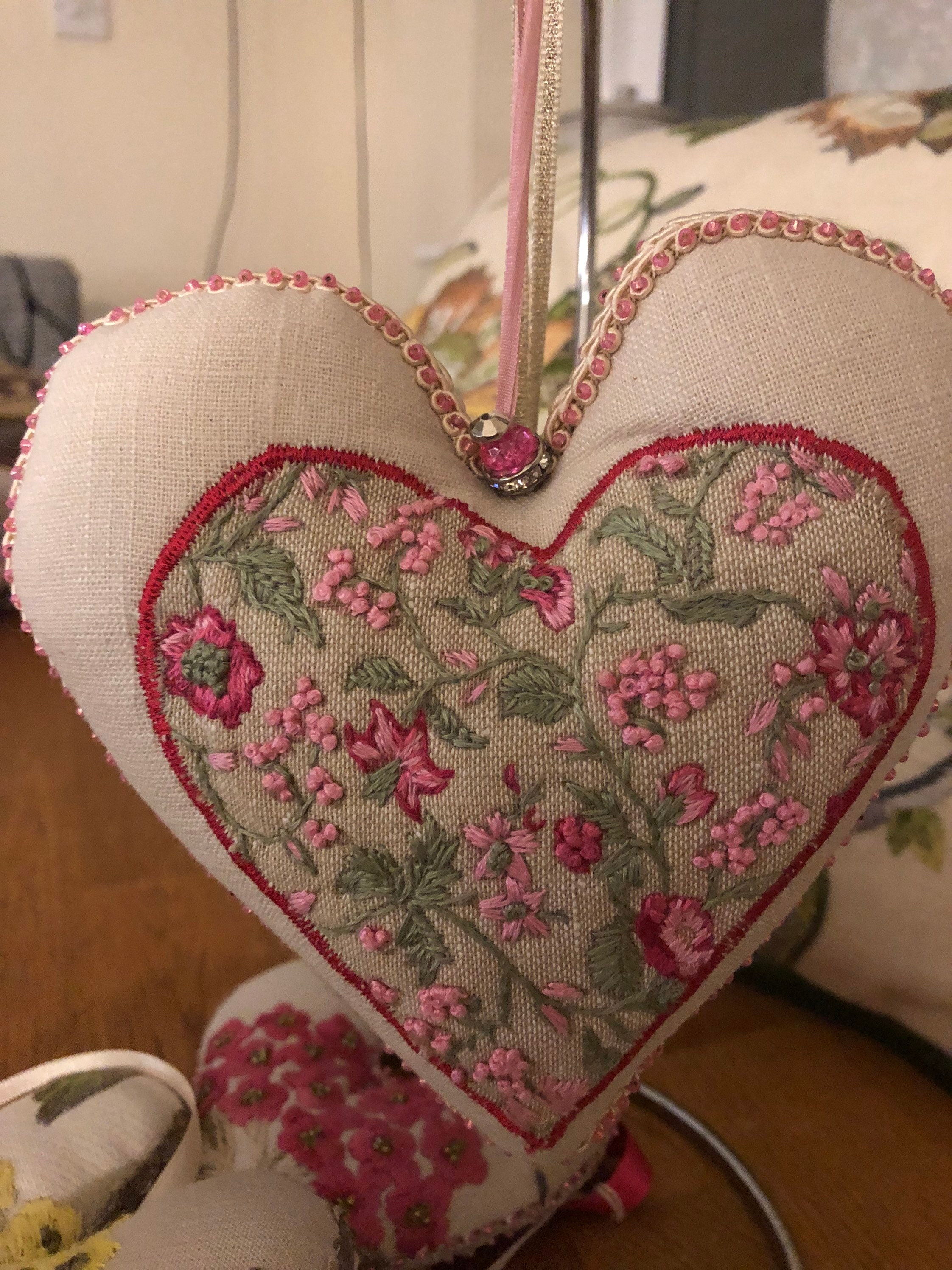 French Linen Embroidered Heart - Etsy