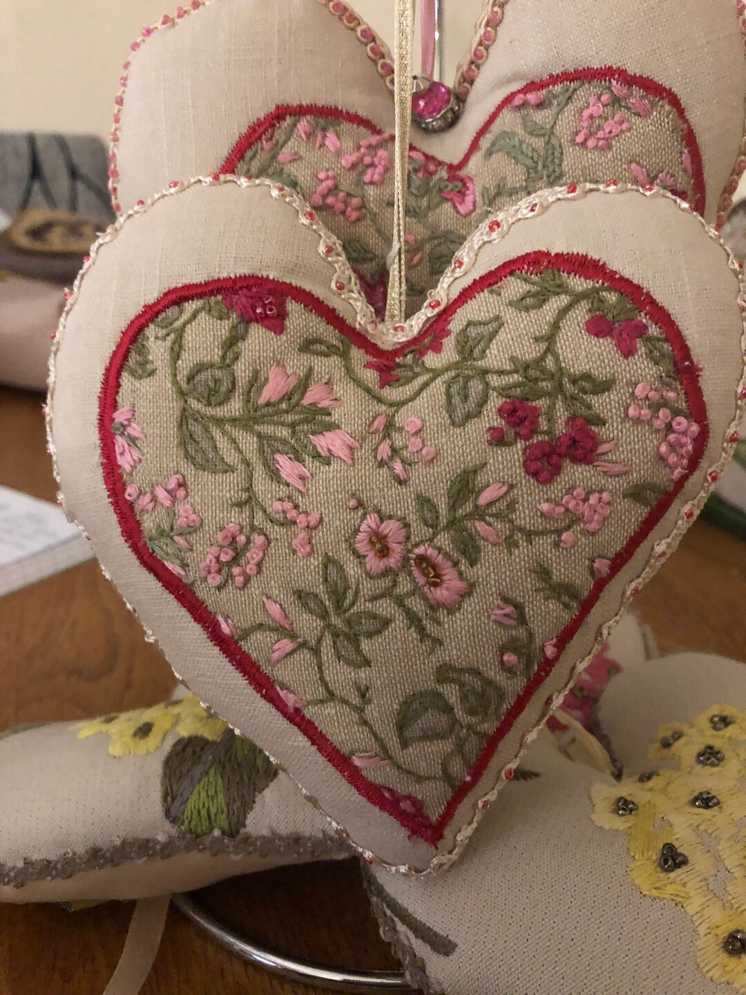 French Linen Embroidered Heart - Etsy