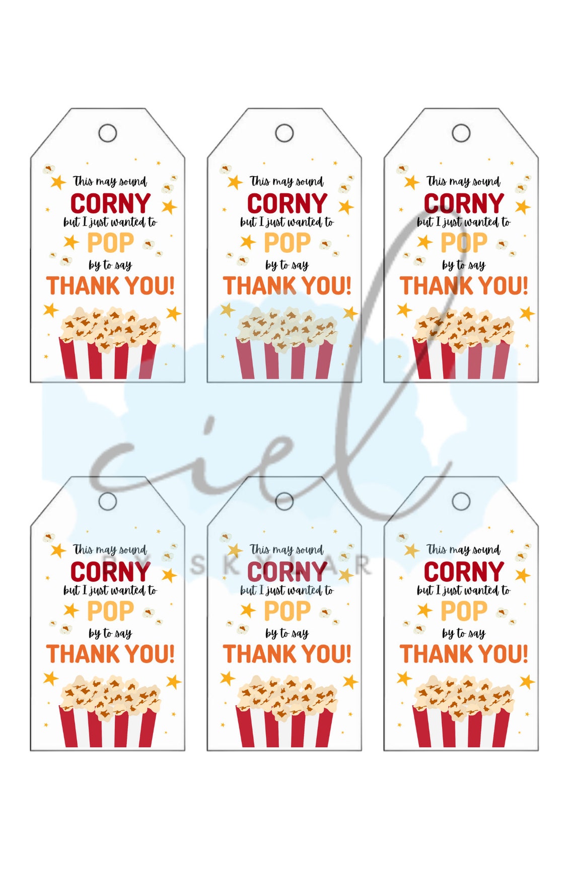 Thank You Popcorn Printable Gift Tag | Digital Download | Popcorn ...