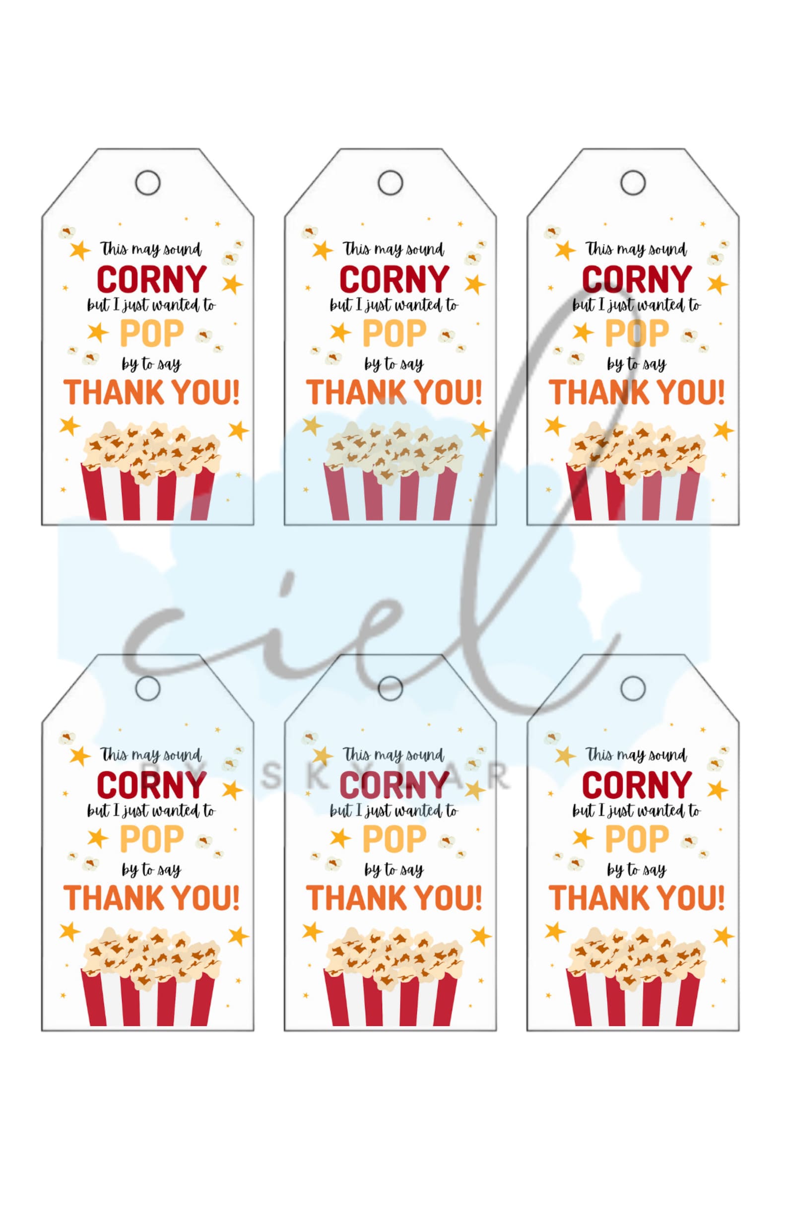 Thank You Popcorn Printable Gift Tag | Digital Download | Popcorn ...