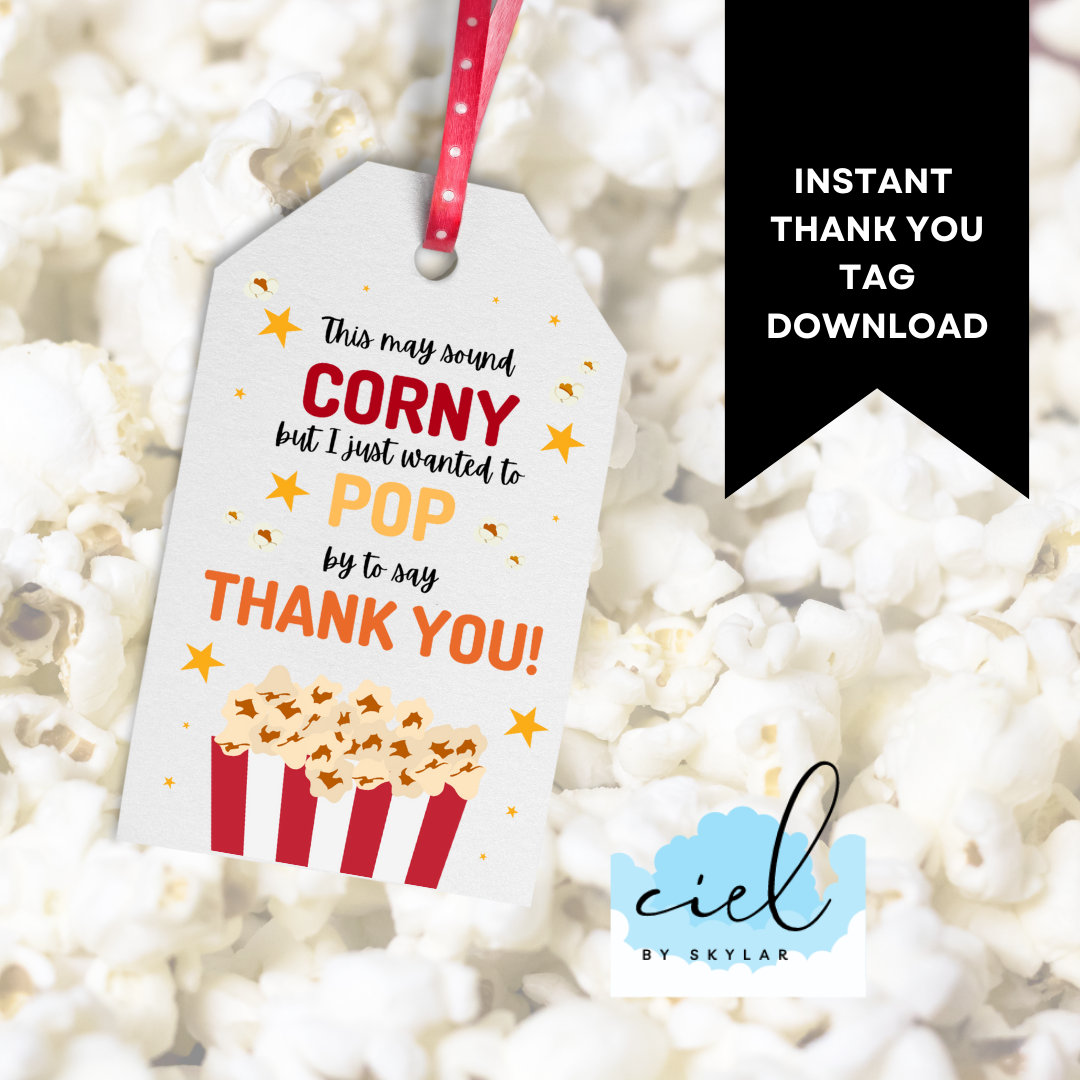 Thank You Popcorn Printable Gift Tag | Digital Download | Popcorn ...