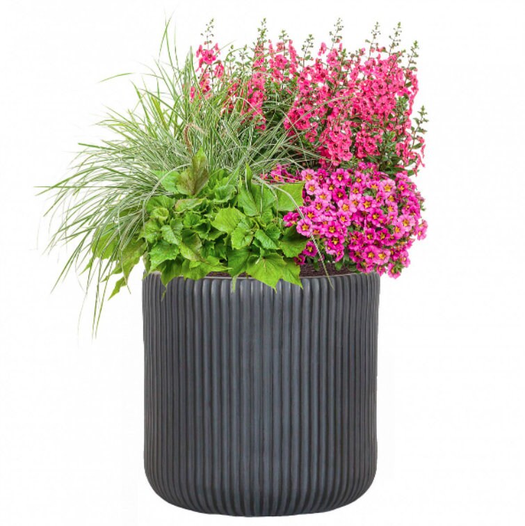 Black Ribbed Concrete Stone Cylindrical Planter Pot Modern - Etsy UK