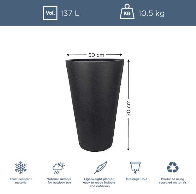 Modern Contemporary Round Tall Stone Vase Dark Grey in Light Concrete ...