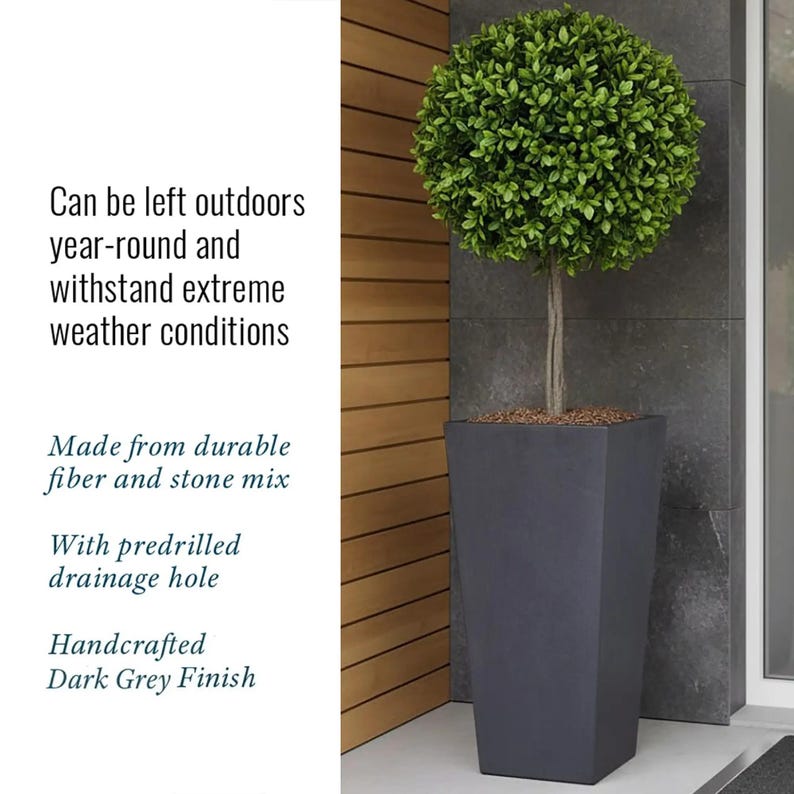 Dark Grey Tall Outdoor Planter Round Concrete Garden Pot Large Vertical ...