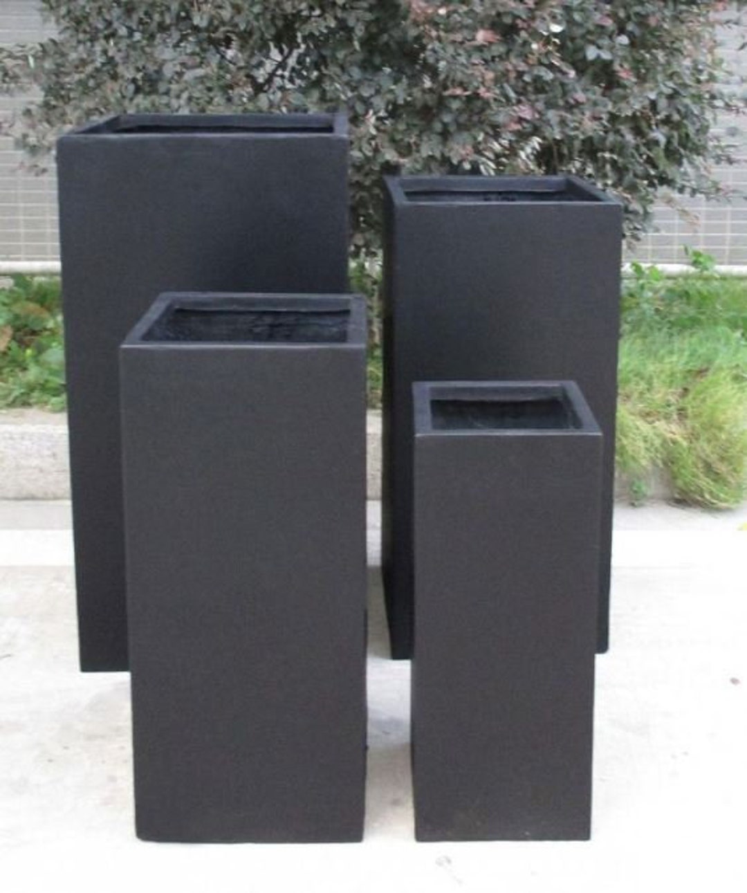 Tall Black Concrete Planter – Modern Fibrestone Pot for Trees, Shrubs ...