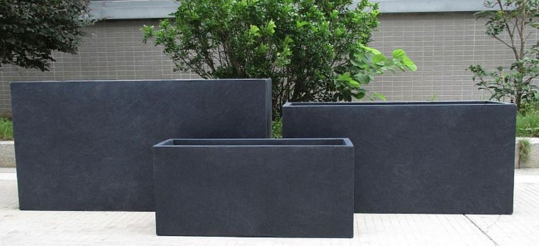 Large Dark Grey Concrete and Stone Contemporary Modern Garden Outdoor ...
