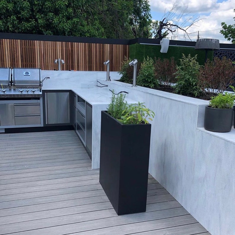 Black Narrow Concrete Planters Space Efficient Raised Flower - Etsy