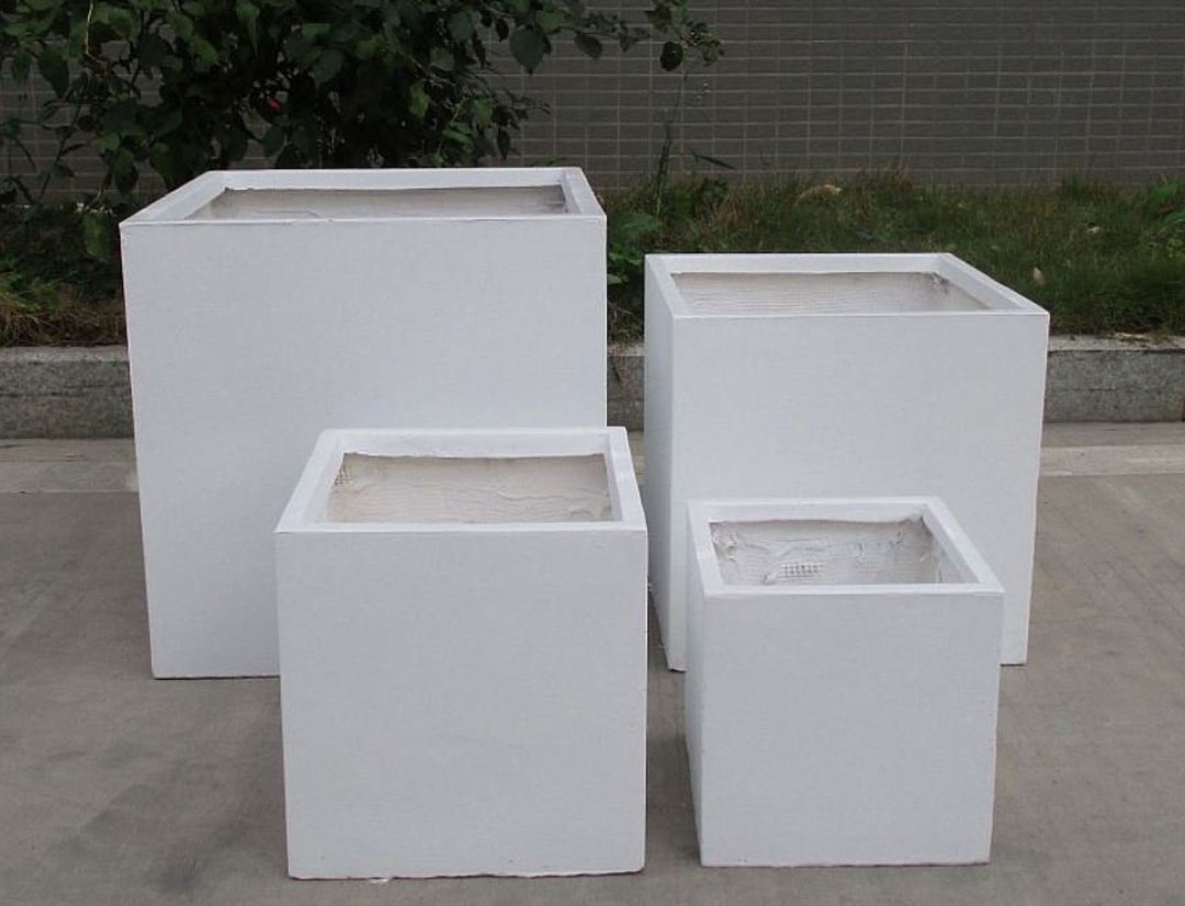White Handmade Cuboid Square Concrete Planter Pot Flowers Trees Bushes ...