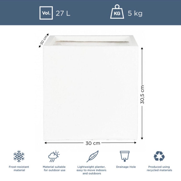 White Cuboid Square Concrete Planter Pot Flowers Trees Bushes Outdoor ...