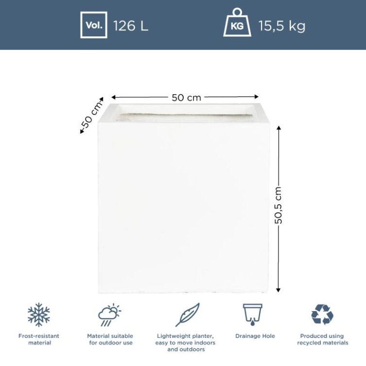 White Cuboid Square Concrete Planter Pot Flowers Trees Bushes Outdoor ...
