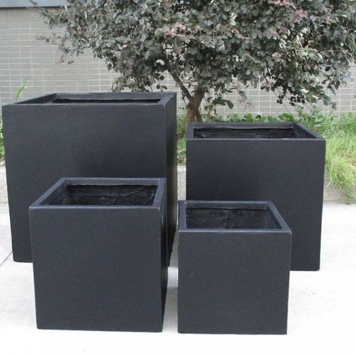 Black Handmade Modern Cuboid Square Concrete Planters Pots | Etsy UK