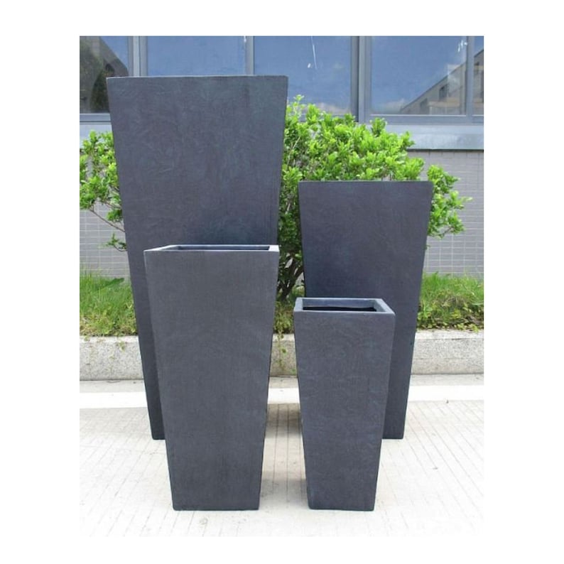 Dark Grey Tall Outdoor Planter Round Concrete Garden Pot Large Vertical ...