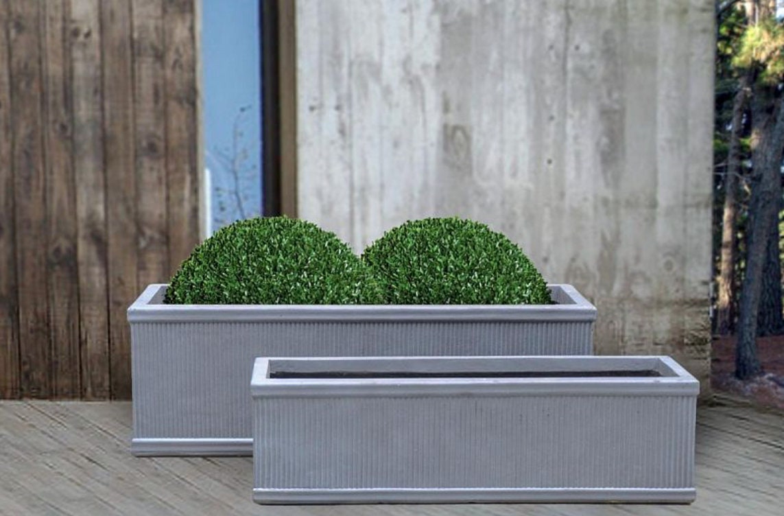 Handmade Vertically Ribbed Grey Concrete & Stone Trough Planter Pot ...