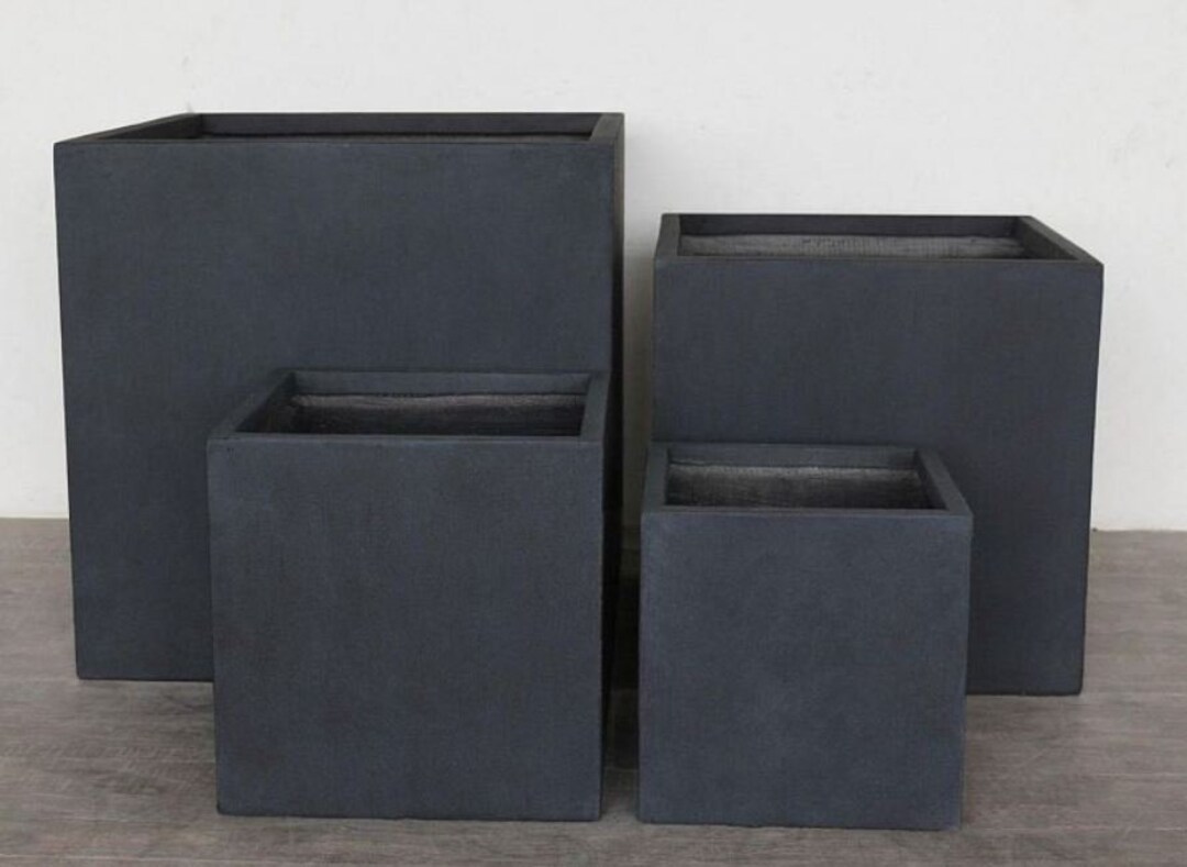 Dark Grey Handmade Cuboid Square Concrete Planter Pot Flowers Trees ...