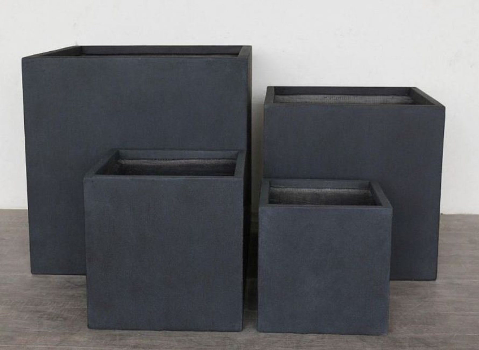 Dark Grey Handmade Cuboid Square Concrete Planter Pot Flowers Trees ...