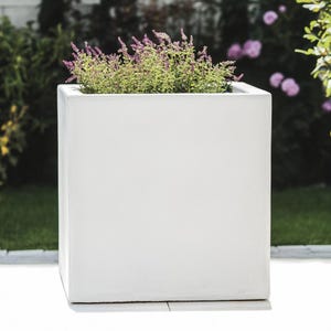 Pair of White Concrete Pots Handmade Cuboid Square Planters 25cm and ...