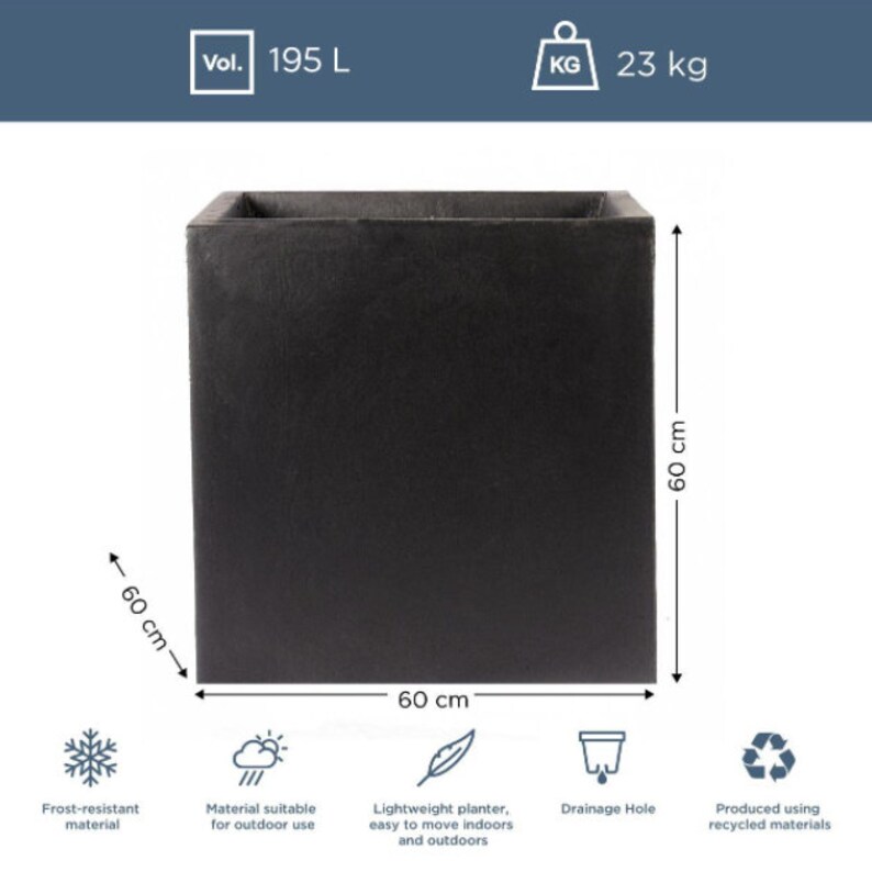 Black Handmade Modern Cuboid Square Concrete Planters Pots Flowers ...