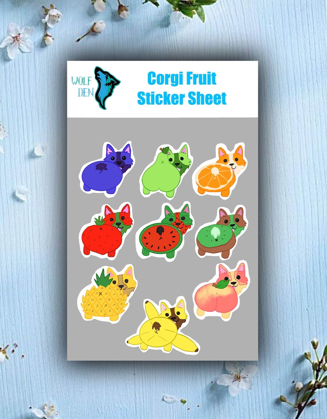 Corgi Stickers, Fruit Corgis, Corgi Fruit Stickers, Corgi Sticker Sheet ...