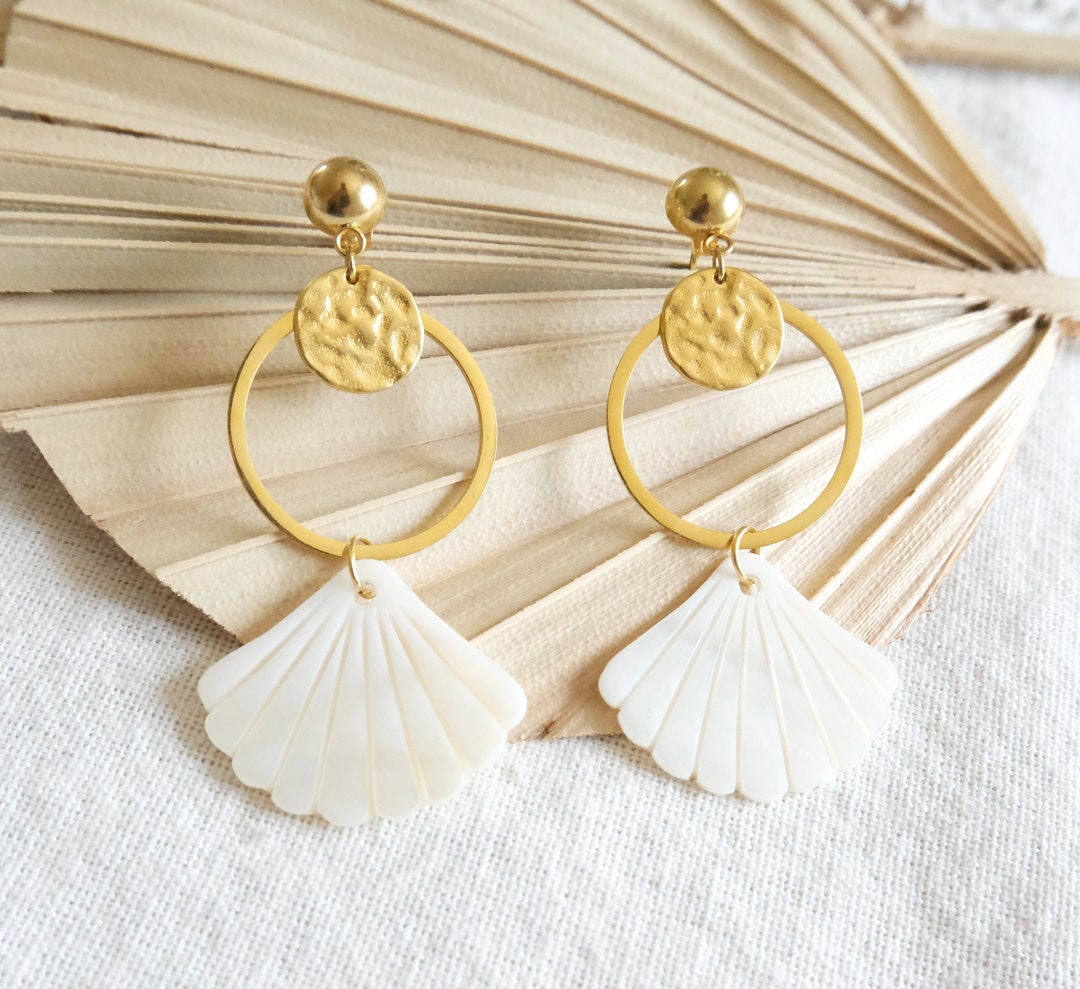 Stainless Steel Mother-of-pearl Shell Earrings - Etsy