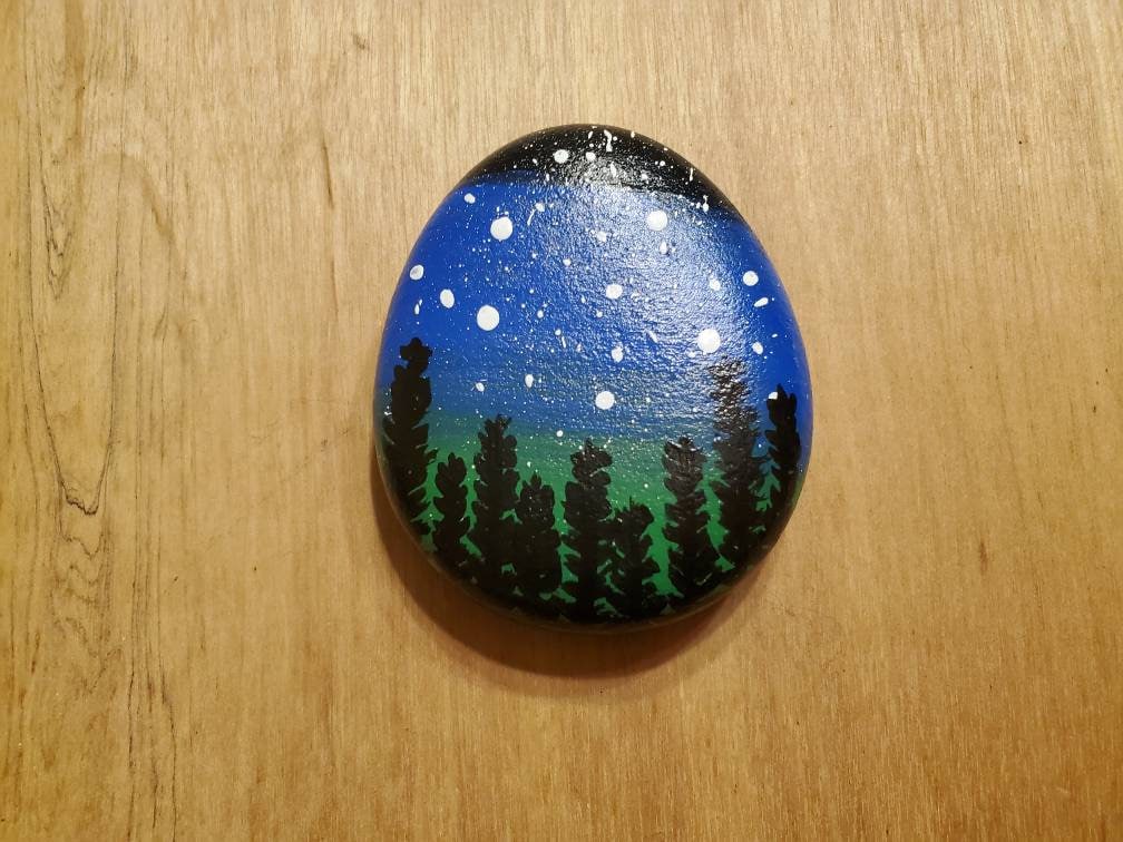 Tree Silhouette Painted Rock - Etsy