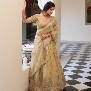 Sequins Embroidered Tissue Silk Lehenga With Choli and Voni Dupatta ...