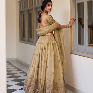 Sequins Embroidered Tissue Silk Lehenga With Choli and Voni Dupatta ...