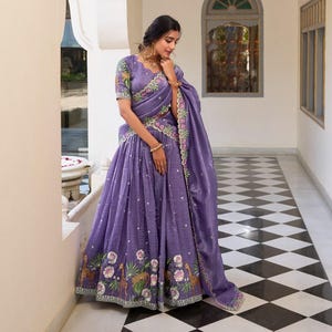 Sequins Embroidered Tissue Silk Lehenga With Choli and Voni Dupatta ...