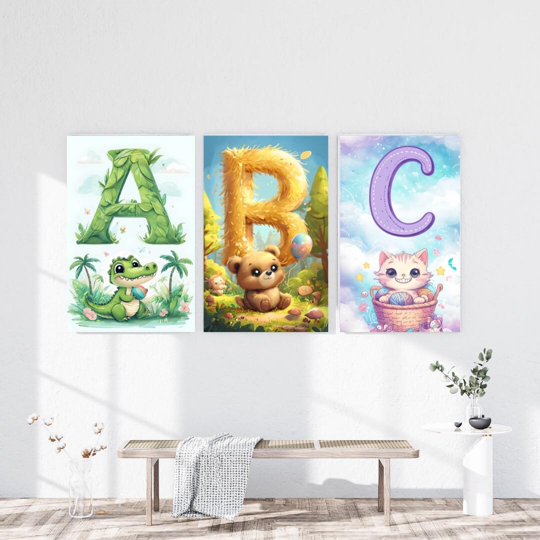 ABC Nursery Wall Art Set – Alphabet Animal Prints A B C – Safari Baby ...