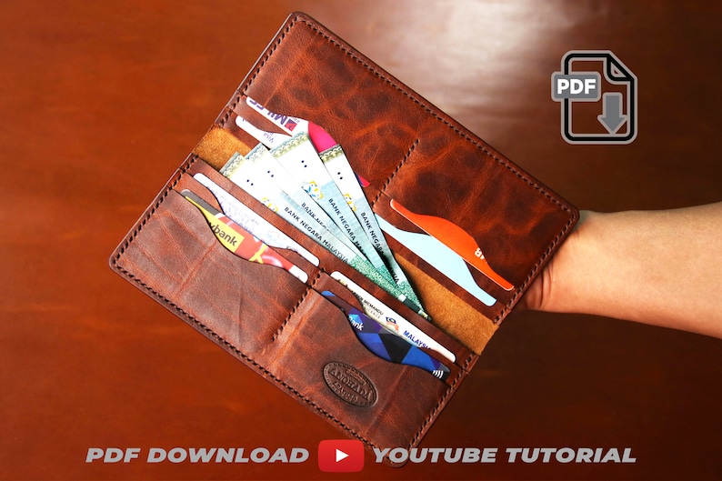 PDF Pattern, Long Wallet || PDF Template Pattern A4 & Letter, Leather ...