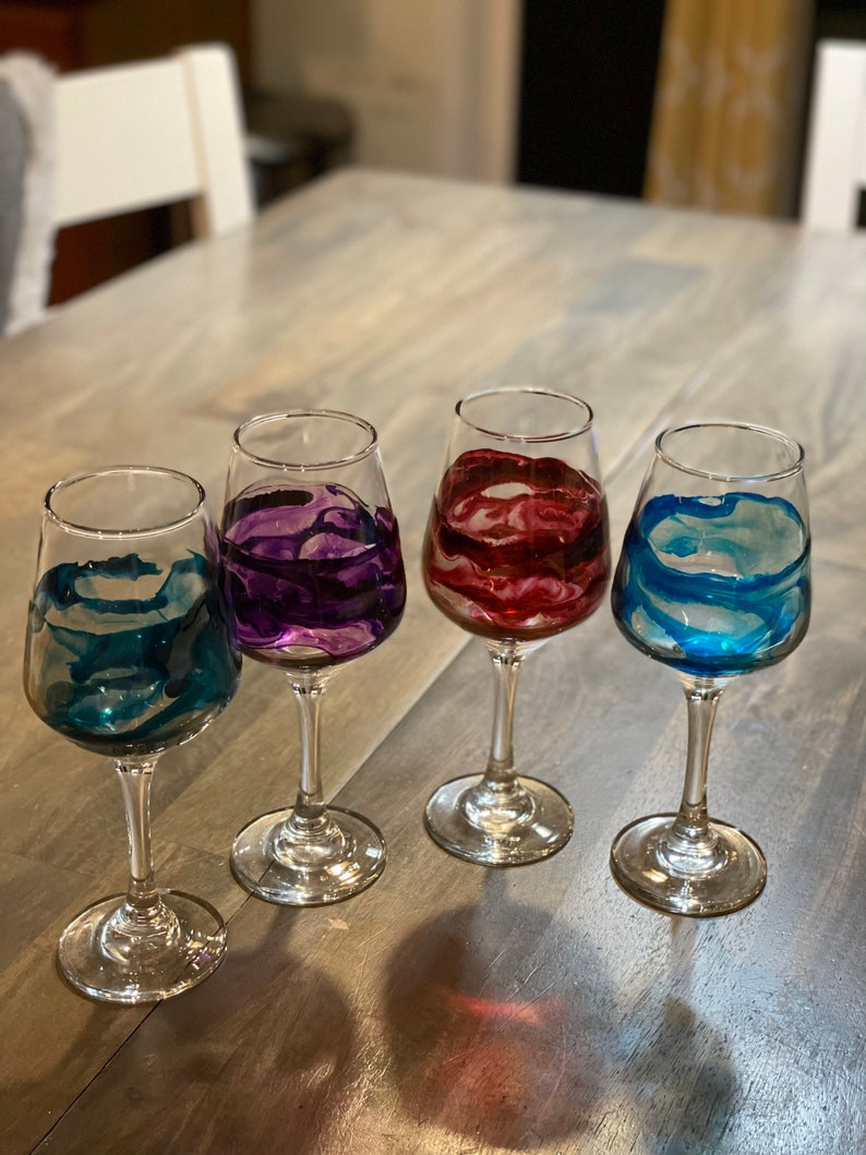 Alcohol Ink Wine Glasses Set of 4 - Etsy