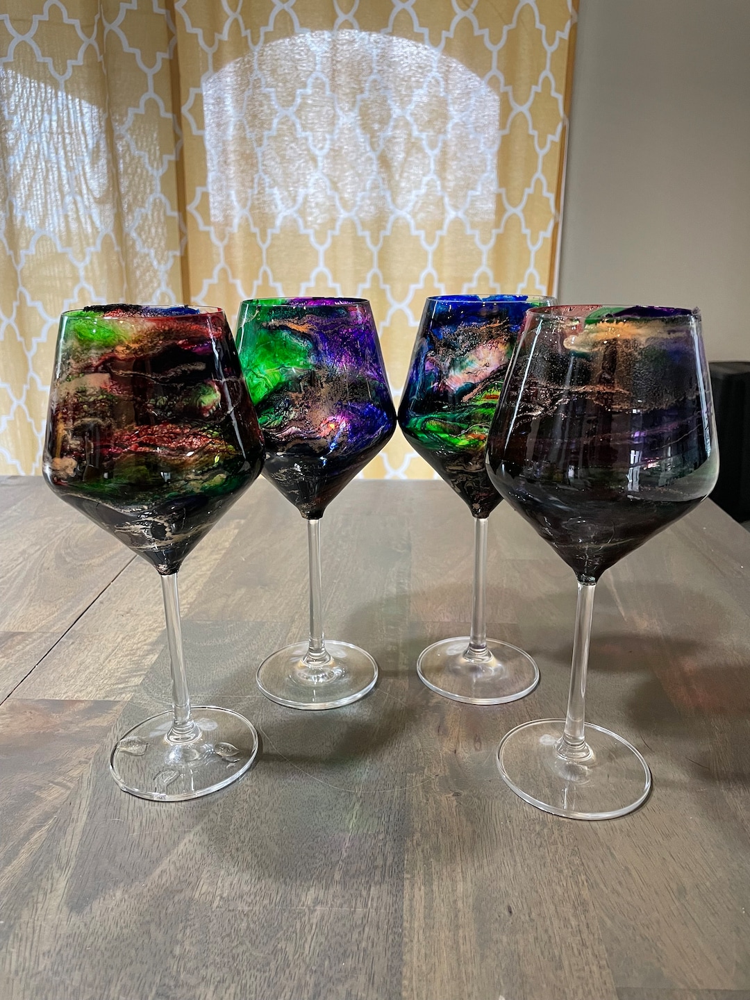 Gold and Color Alcohol Ink Wine Glasses- Set of 4 - Etsy