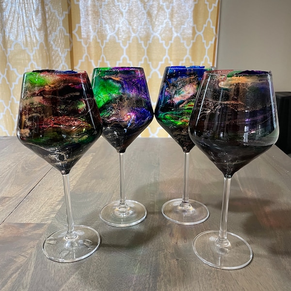 Alcohol Ink Wine Glasses - Etsy