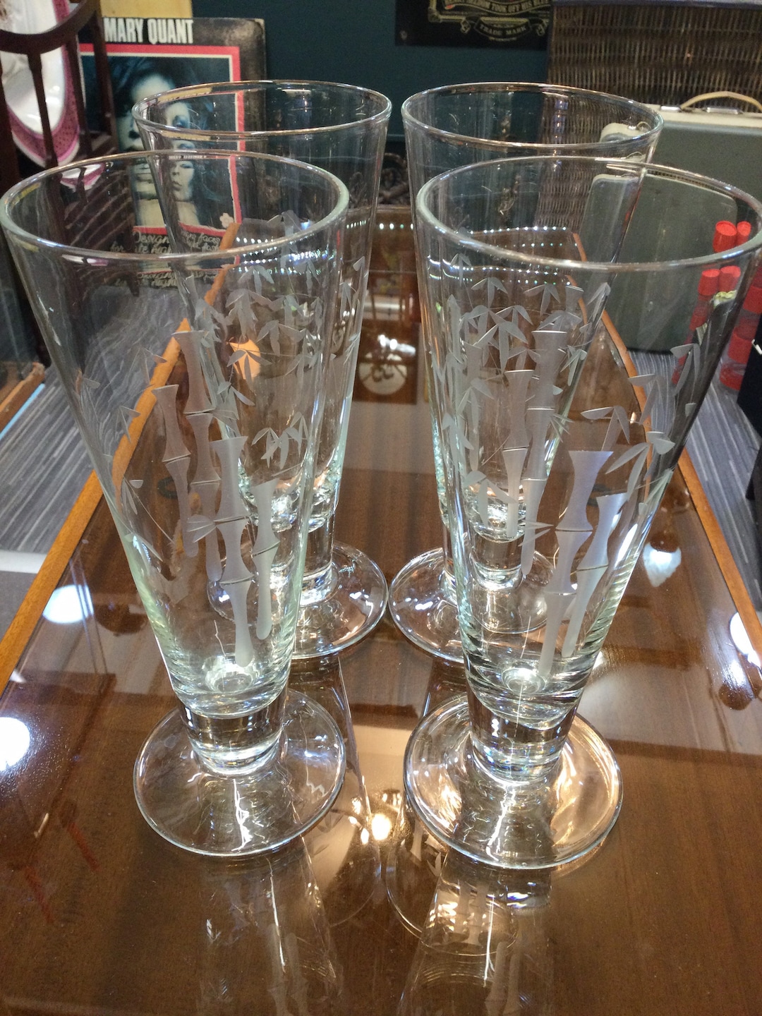 Art Deco Ale/dessert Glasses With Wheel Cut Bamboo Design, Art Deco ...