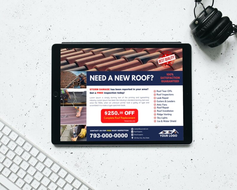 2 Roof Repairs Digital Flyer Template, Roof Repairs Experts, Roofing ...