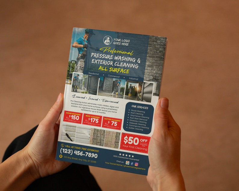 Pressure Washing Flyer Template: Exterior Cleaning Experts (canva ...