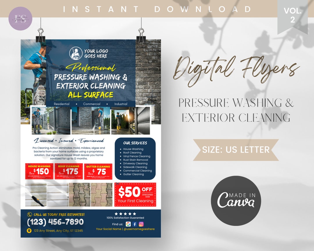 Pressure Washing Flyer Template: Exterior Cleaning Experts (canva ...