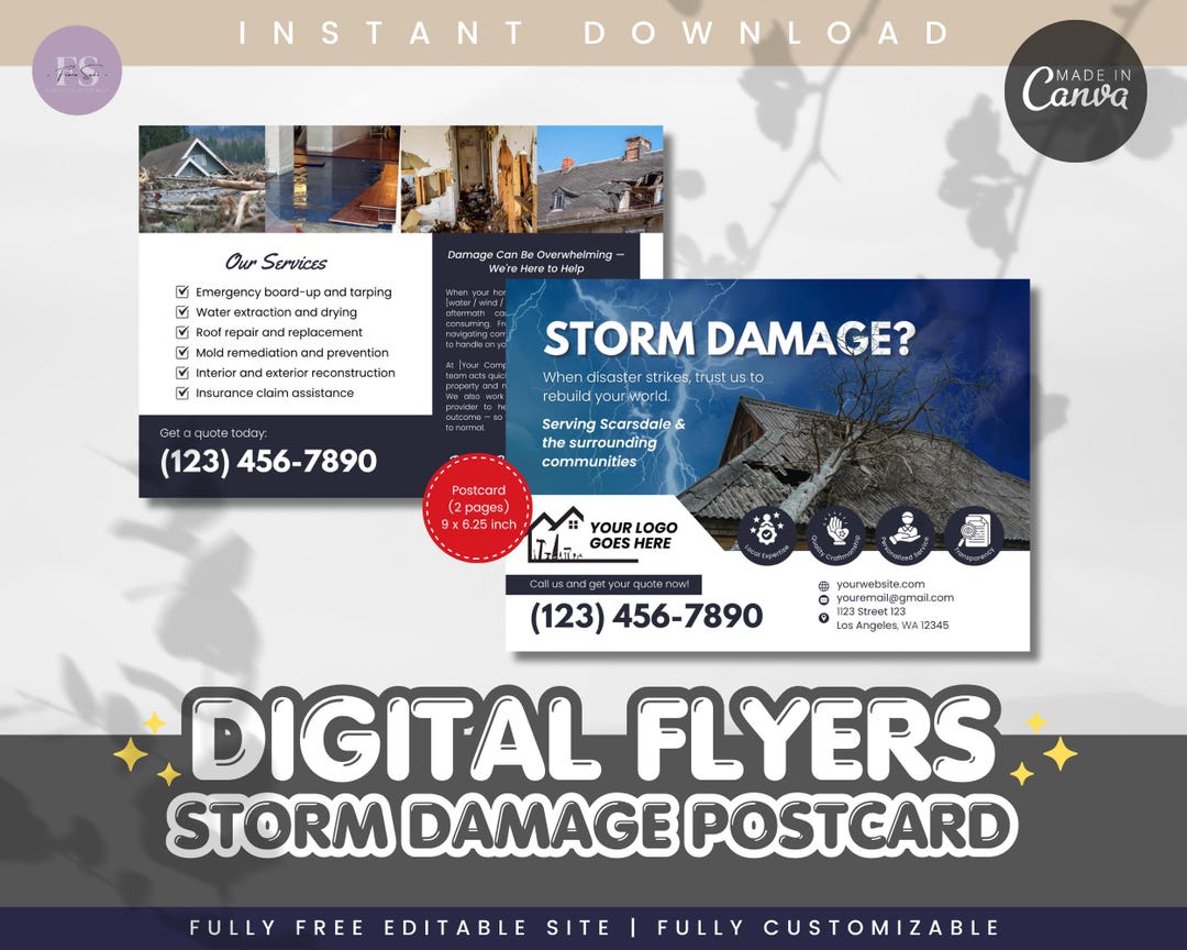 Storm Damage Flyer Template: Home Repair Services (canva Editable ...