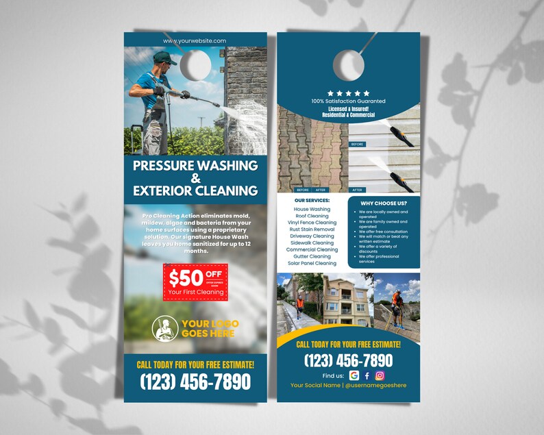 Front & Back Pressure Washing Door Hanger Template, Exterior Cleaning ...