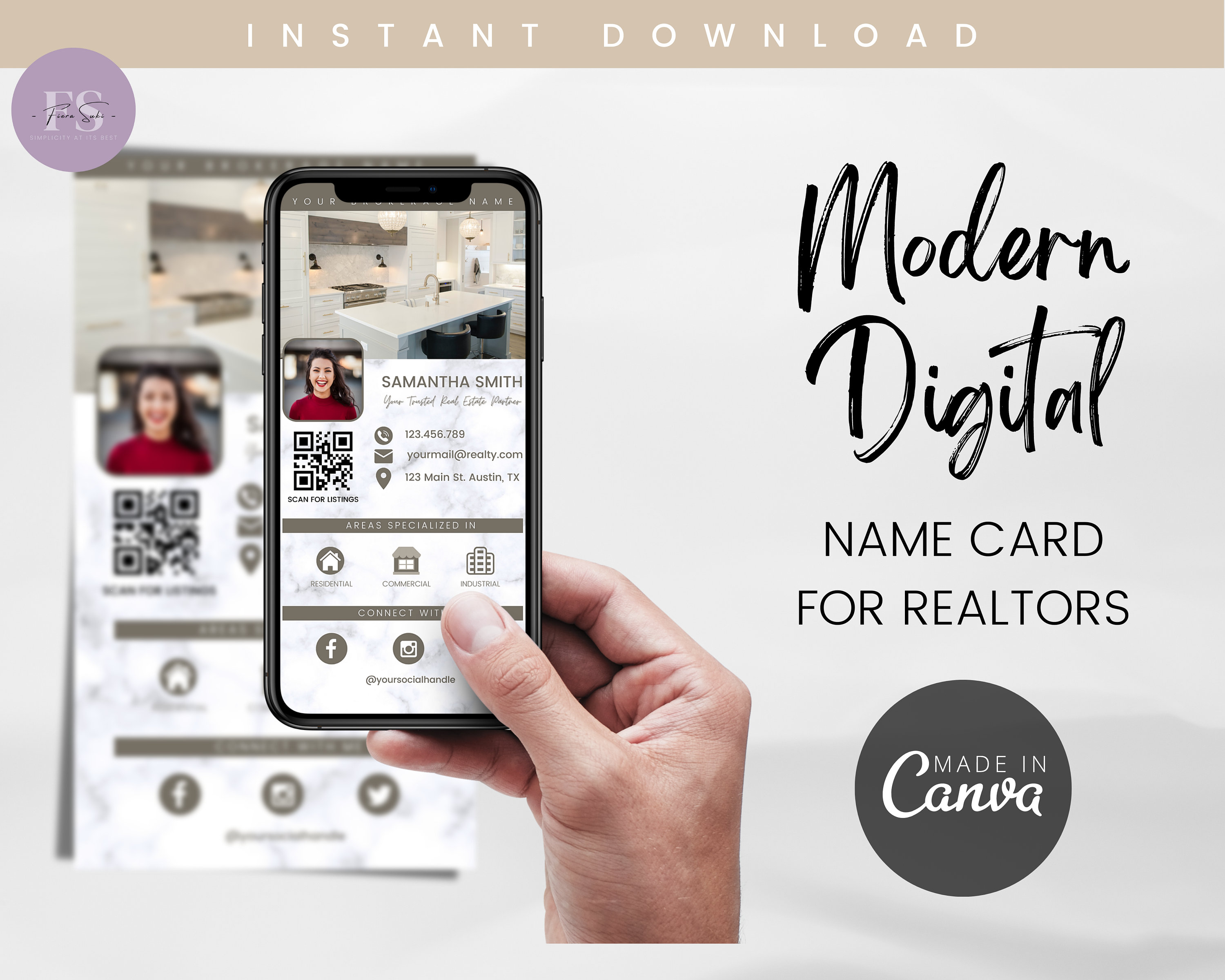 Realtor Digital Business Card Template: Modern Canva Design (editable ...