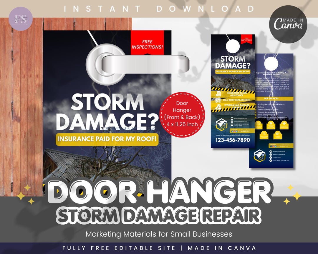 Storm Damage Door Hanger Template: Roofing & Restoration (canva ...