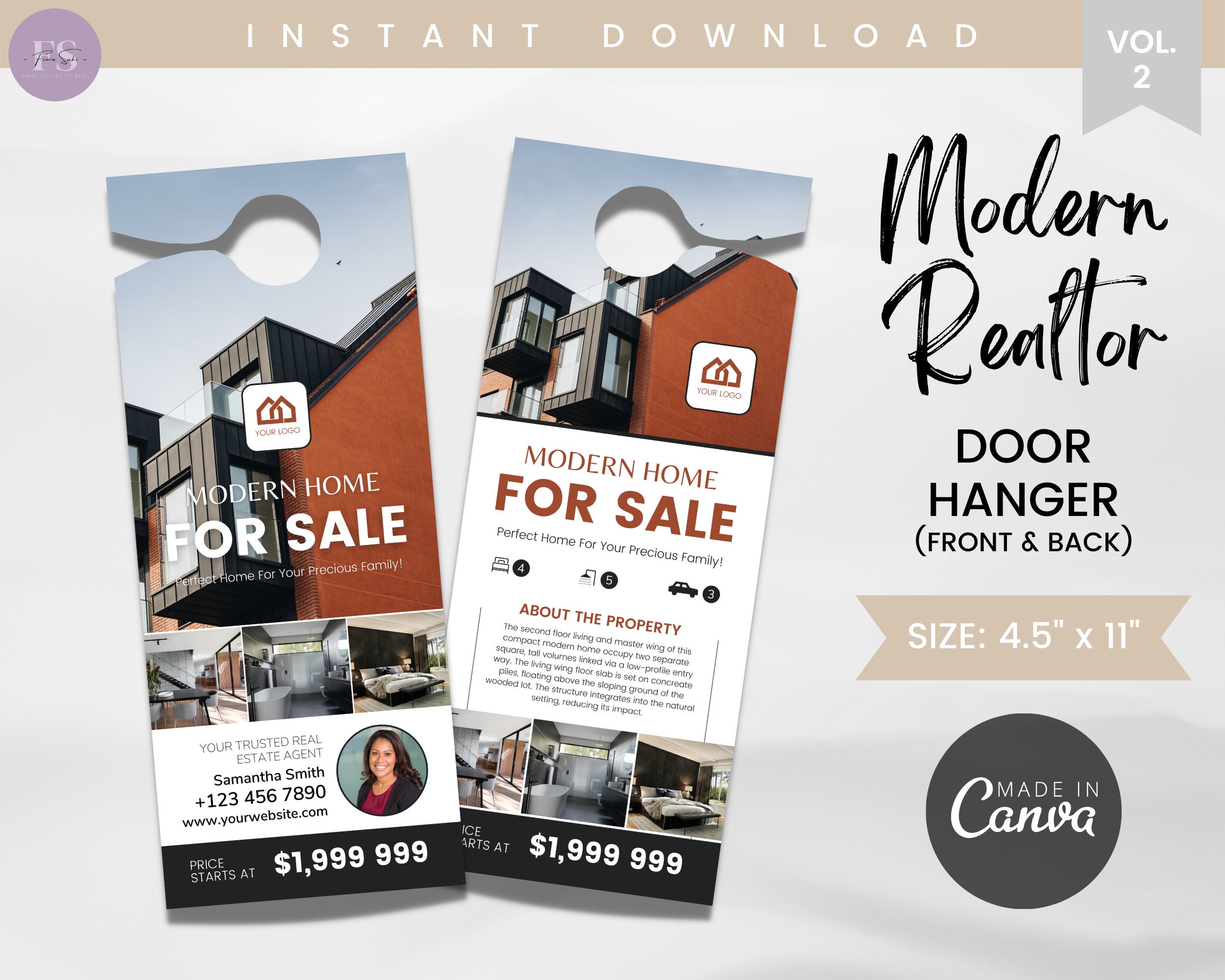 Realtor Door Hanger Tag Canva Template, Selling or Buying Door Hanger ...
